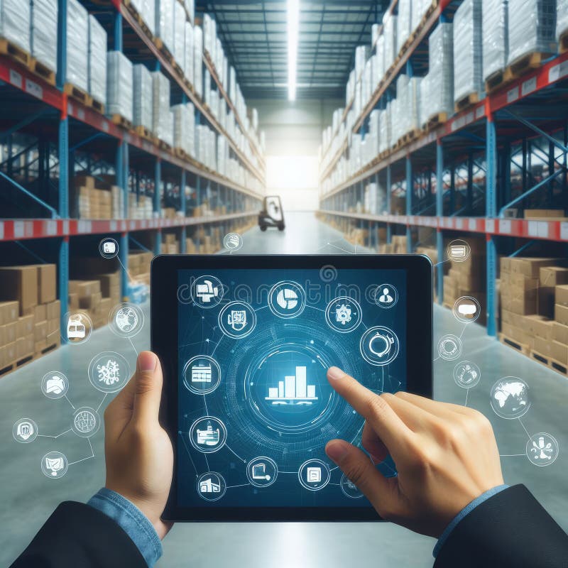 Man Using a Tablet Keeps Records, Audits Goods in the Warehouse, Keeps ...