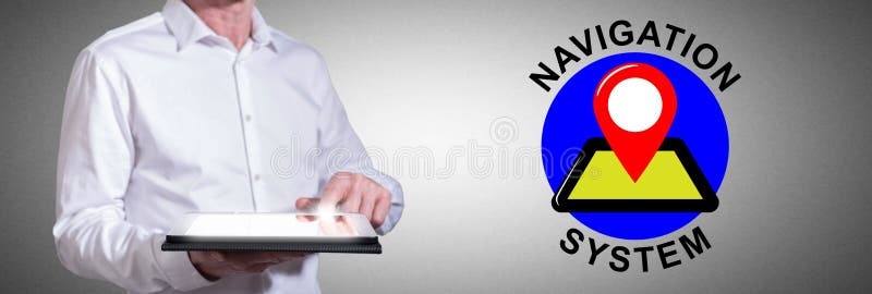 Navigation System Concept with Man Using a Tablet Stock Photo - Image ...