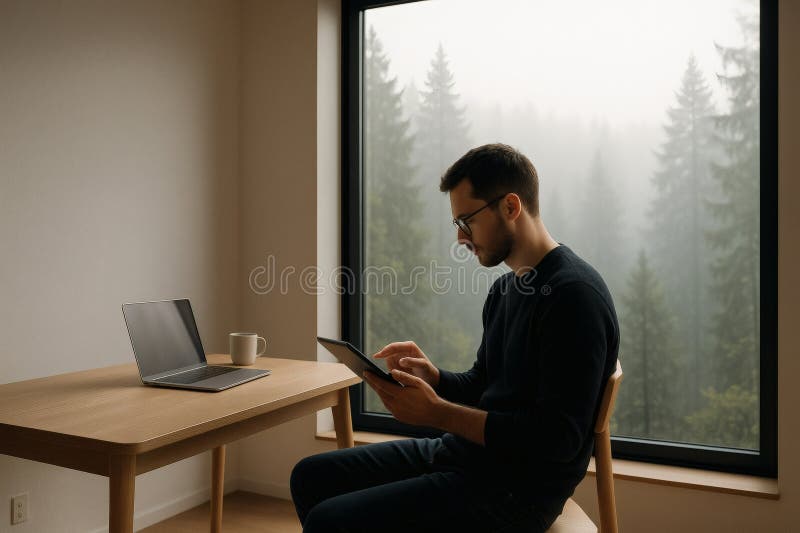 Man using tablet stock image. Image of freelance, software - 380128059