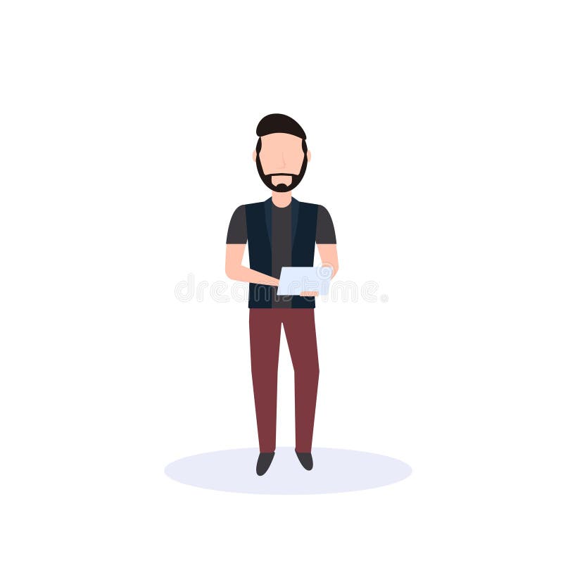 Man Using Tablet Standing Pose Isolated Faceless Silhouette Male ...