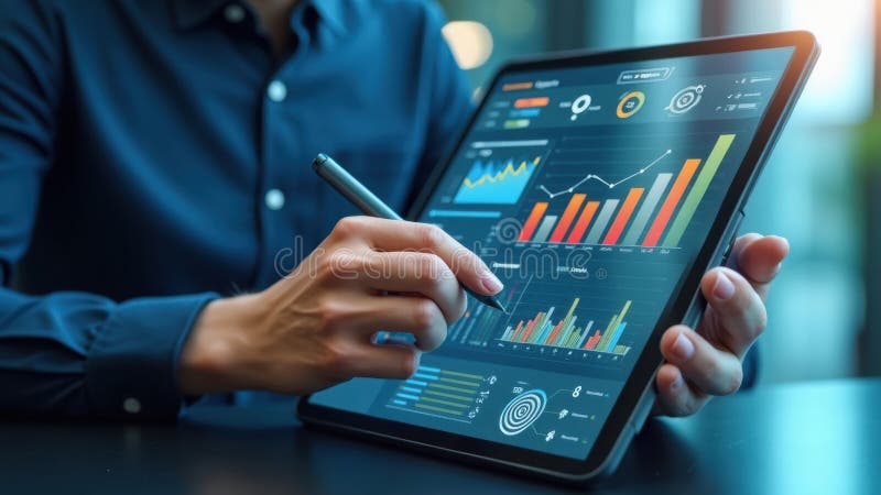 Man is Using a Tablet To Draw Graphs and Charts Stock Photo - Image of ...