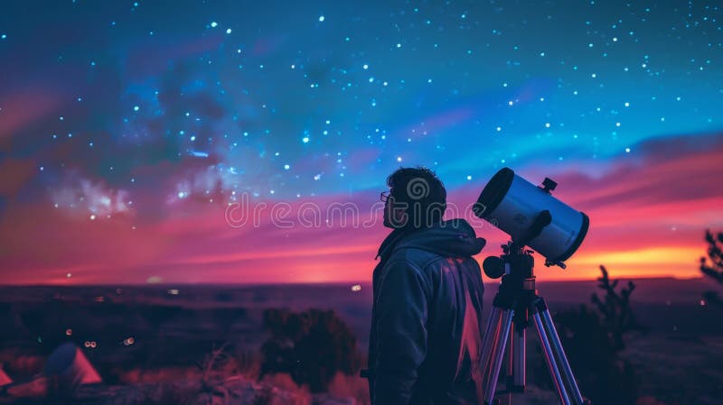 Man Observing Stars with Telescope Stock Photo - Image of hobby, bodies ...