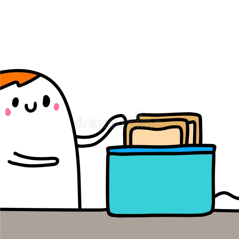 Man Using Toaster Hand Drawn Vector Illustration in Cartoon Comic Style ...