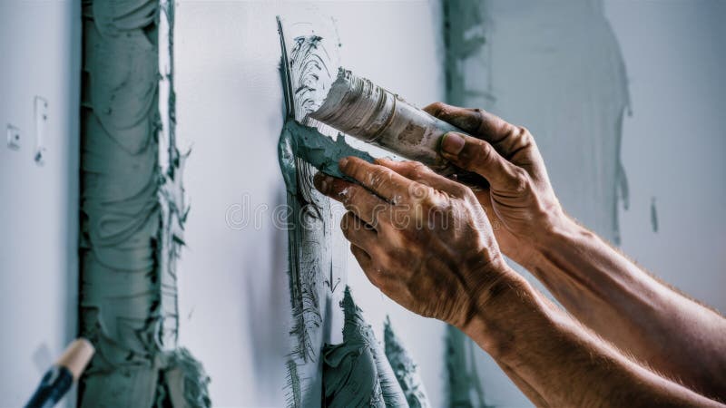 A Man is Using a Tool To Put Up Some Plaster, AI Stock Photo - Image of ...