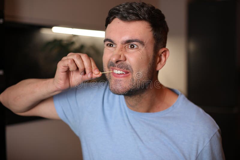 Man Using a Toothpick after Lunch Stock Image - Image of health, floss ...