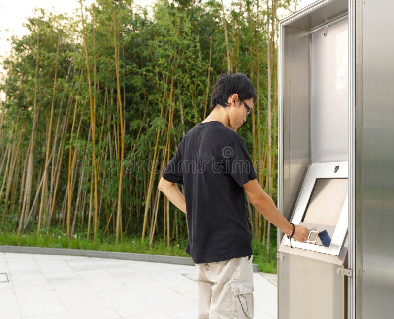 Man using touch screen stock image. Image of park, adult - 16080935