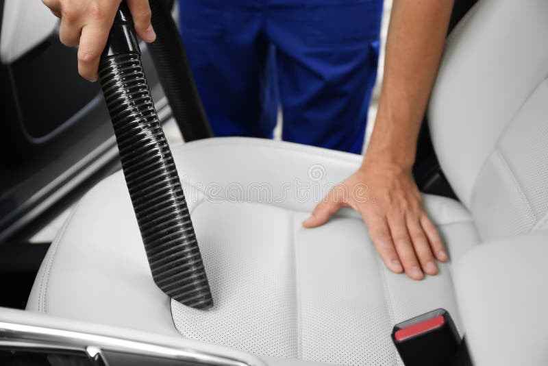Man Using Vacuum Cleaner in Auto, Closeup Stock Image - Image of male ...