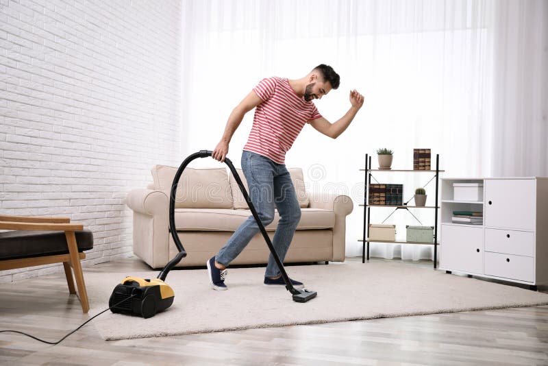 Man Using Vacuum Cleaner at Home Stock Image - Image of dust, appliance ...