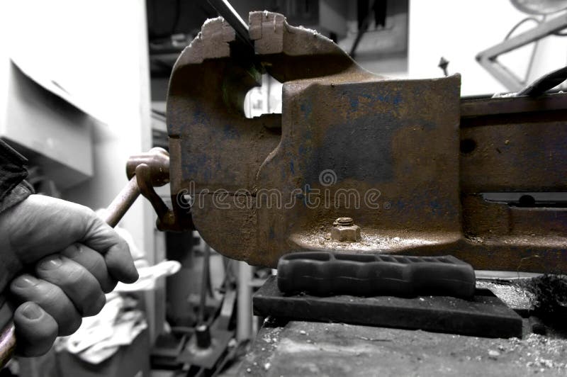 Man Using a Vice in a Workshop. Stock Image - Image of skill ...