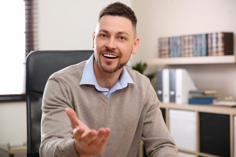 Man Using Video Chat, View from Web Camera Stock Image - Image of ...