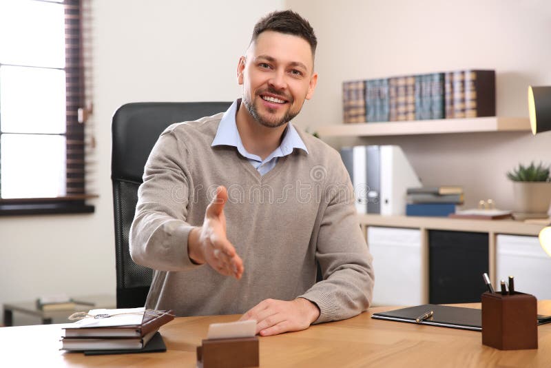 Man Using Video Chat in Office, View from Web Camera Stock Image ...