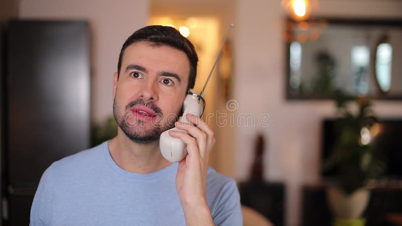 Man Using a Vintage Heavy and Large Mobile Phone Stock Footage - Video ...