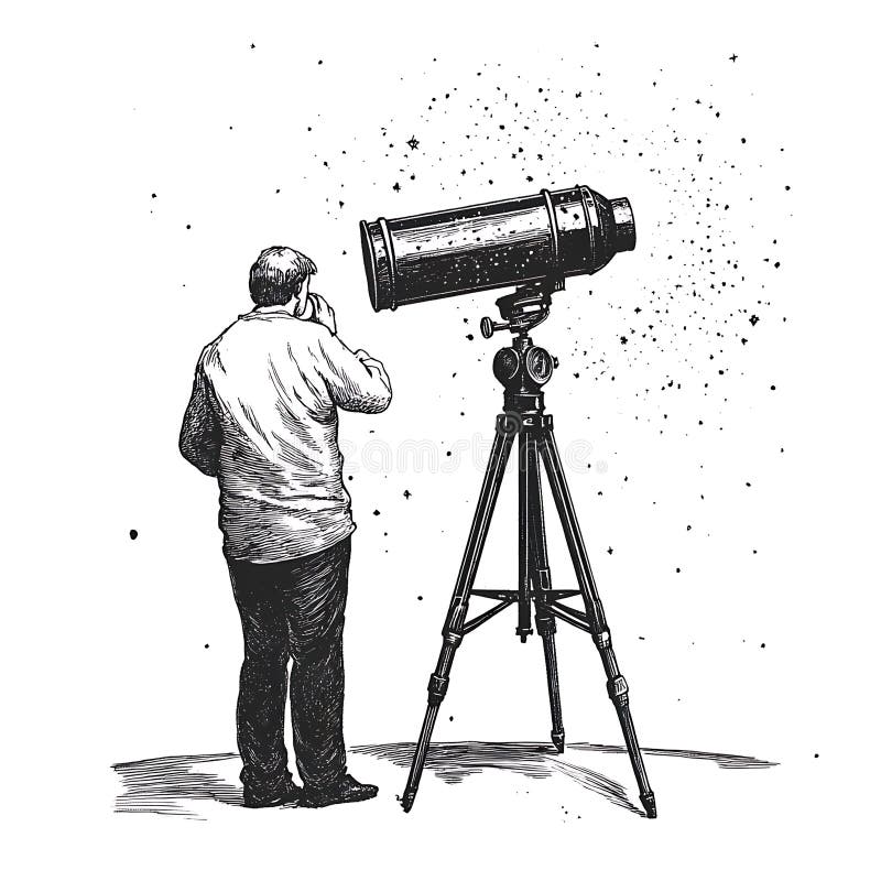 Vintage Telescope Clip Art Man Antique Telescope Drawing By Dan Nelson