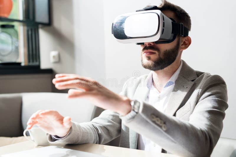 Man Using Virtual Goggles for Work Stock Image - Image of expertise ...