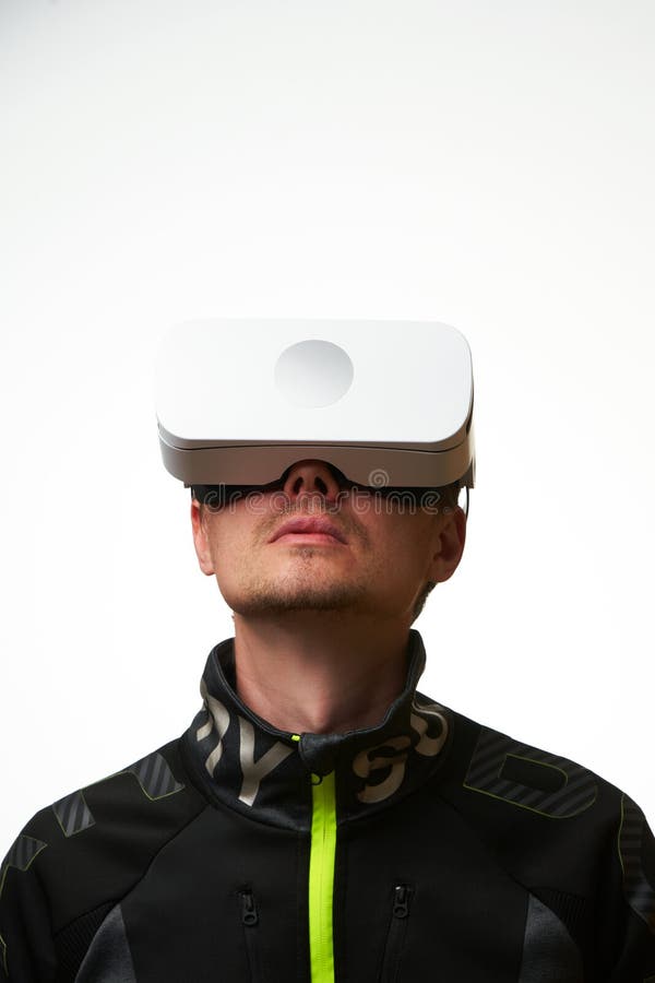 Man is Using Virtual Reality Headset. Concept of Virtual, Augmented and ...