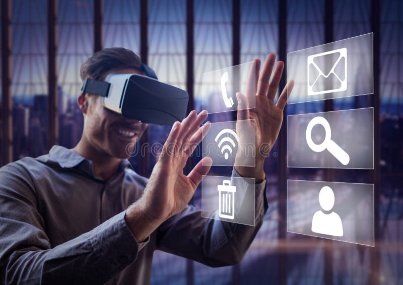 Man Using Virtual Reality Headset Stock Photo - Image of city ...