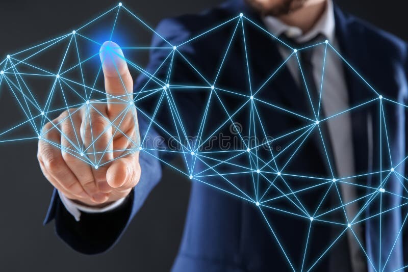 Man Using Virtual Screen with Connection Lines Presenting Innovation ...