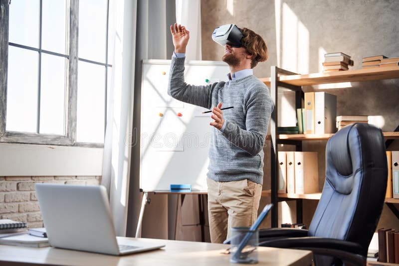 Man using virtual screen stock photo. Image of freelancer - 202734270