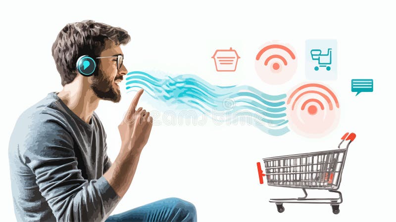 Man Using Voice Command with Waveform, Technology Communication Concept ...