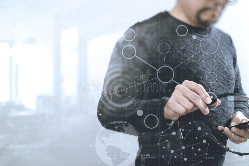 Man Using VOIP Headset with Smart Phone, Concept Communication Stock ...
