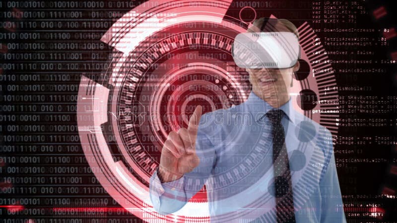 Man Using VR with Data and Binary Code Stock Video - Video of caucasian ...