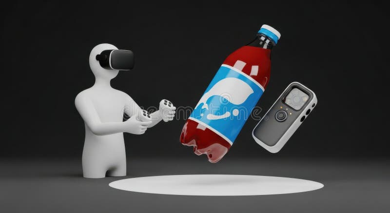 Vr Experience with Soda Bottle and Controller Stock Illustration ...