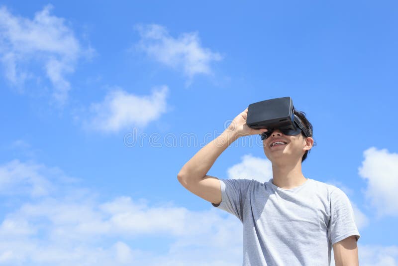 Man Using VR Headset Glasses Stock Image - Image of phone, experience ...