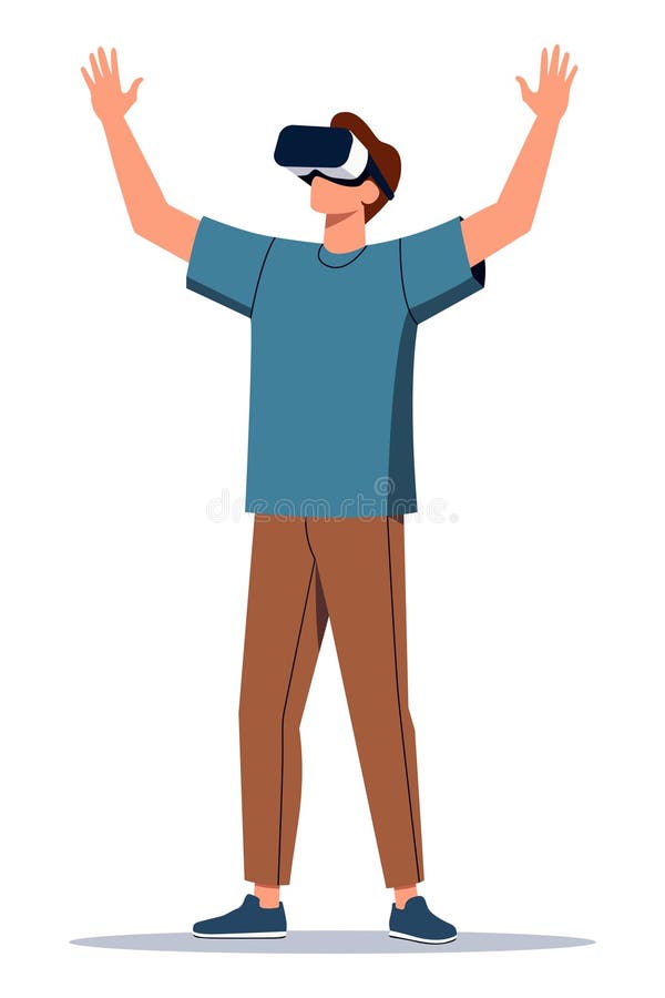 Man Using VR Headset Interacting in Virtual Environment Isolated on ...