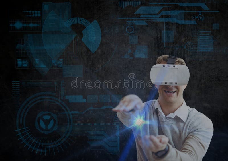 Man Using Vr Headset with Lights Stock Image - Image of copy, happy ...