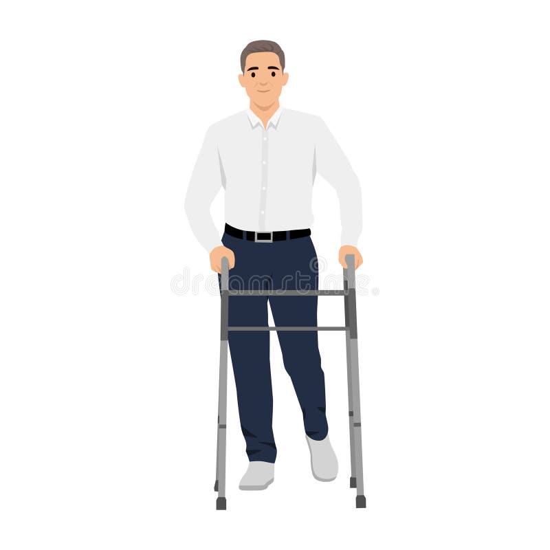 Man Using a Walking Frame for Support and Mobility Stock Illustration ...