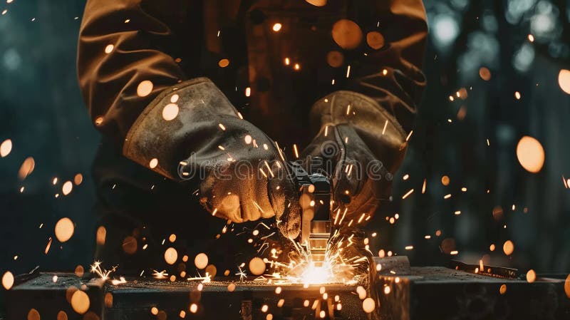 Man is Using Welding Tool To Cut through Metal Stock Image - Image of ...
