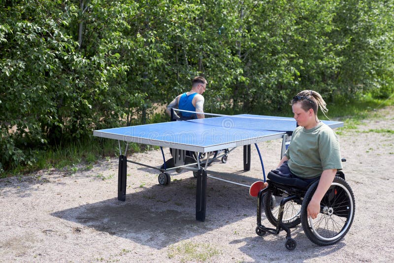 Man Using Wheelchair and Playing Table Tennis Stock Photo - Image of ...