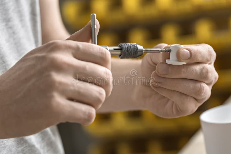 Guy Using Wrench in Workshop Stock Photo - Image of billet, ruler: 96641030