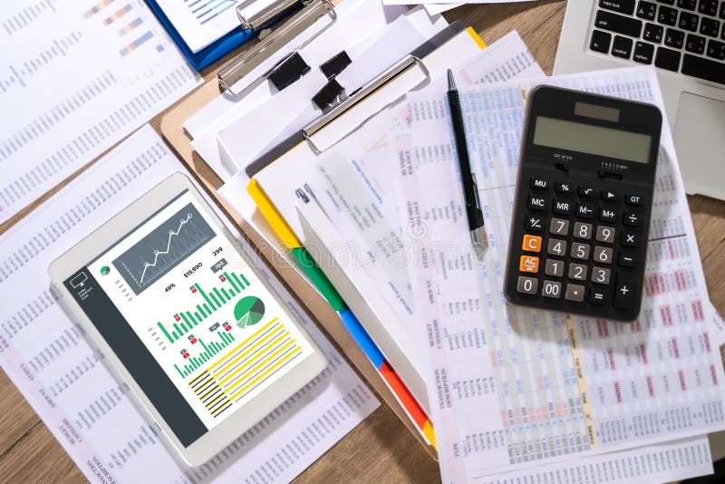 Man Usingcalculator with Money Stack Financial Report- Business ...