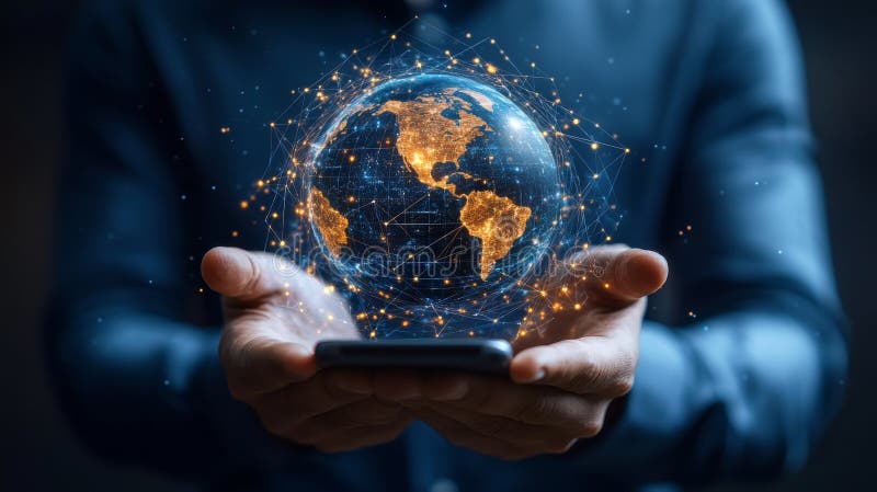 A Man Utilizes His Smartphone To Engage with a Global Network of ...