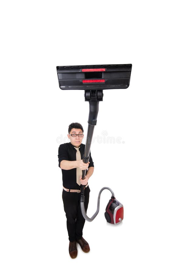 Man with Vacuum Cleaner Isolated Stock Photo - Image of clean ...