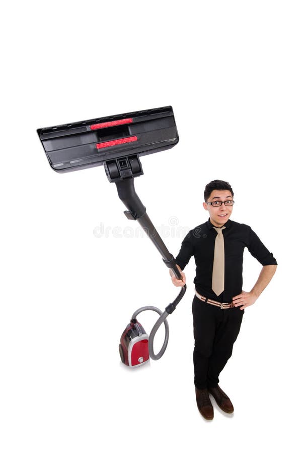 Man with Vacuum Cleaner Isolated Stock Photo - Image of hygiene, hose ...