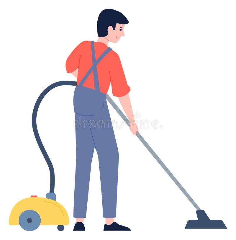 Man with Vacuum Cleaner. Professional Service Worker Character Stock ...