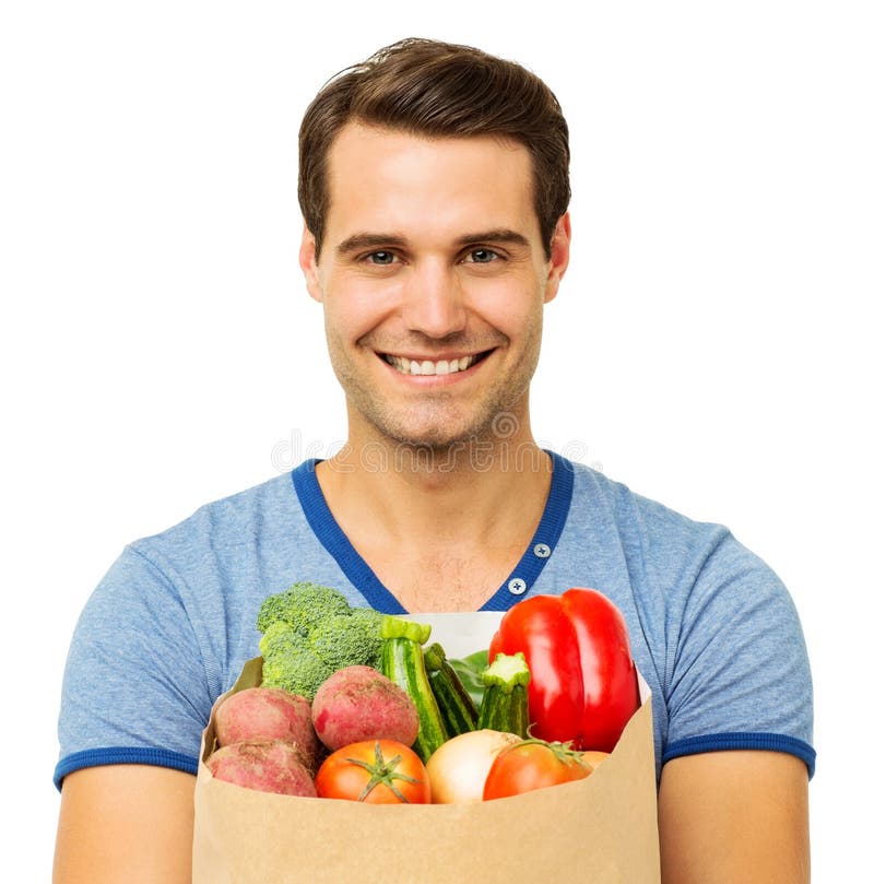 Man with Vegetables Over White Background Stock Image - Image of ...