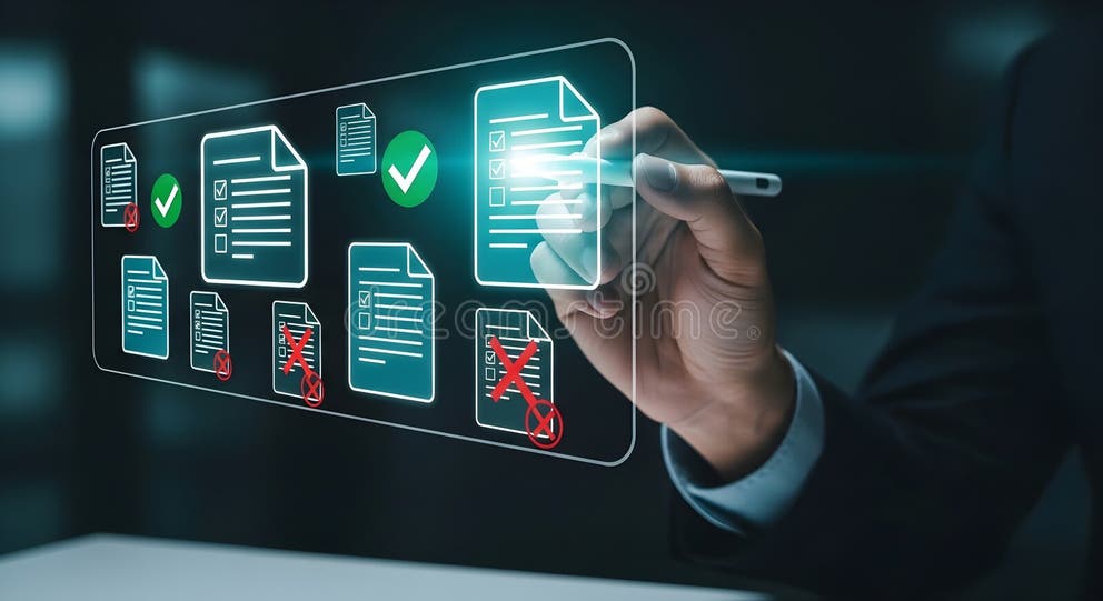 Man Verifying Documents with a Digital Pen Stock Illustration ...