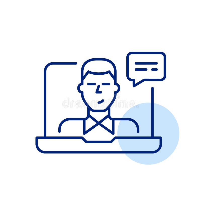 Man in Video Call on Laptop Interface. Real Time Communication for Work ...