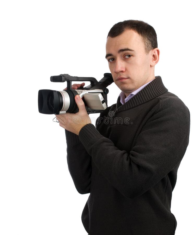 Man with video camera stock image. Image of tape, white - 12460727
