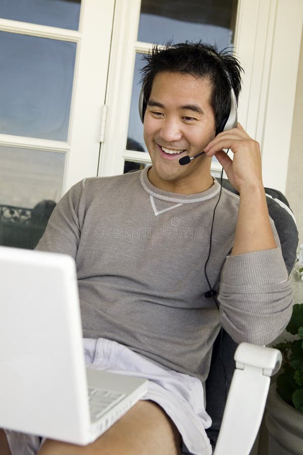 Man Video Chatting Over the Internet Stock Image - Image of laptop ...