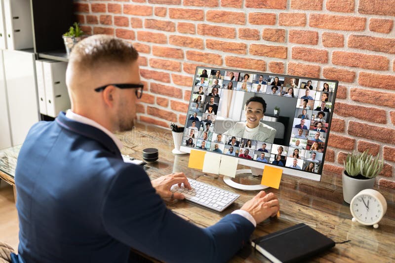 Man Video Conference Business Call Stock Photo - Image of desktop ...