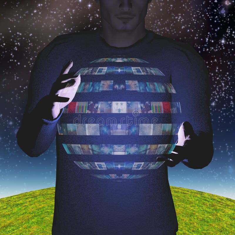 Man with Video Sphere Display Stock Illustration - Illustration of ...