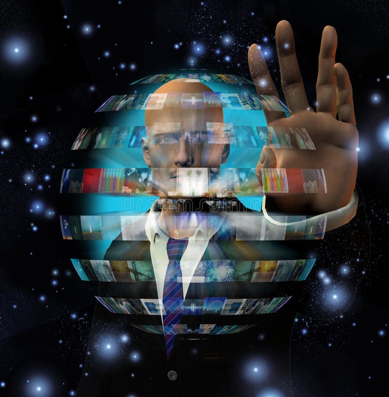 Man and video sphere stock illustration. Illustration of scintillation ...