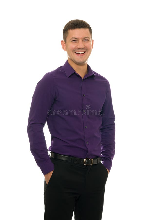Man in Violet Shirt and Trousers Stock Photo - Image of trousers, trade ...