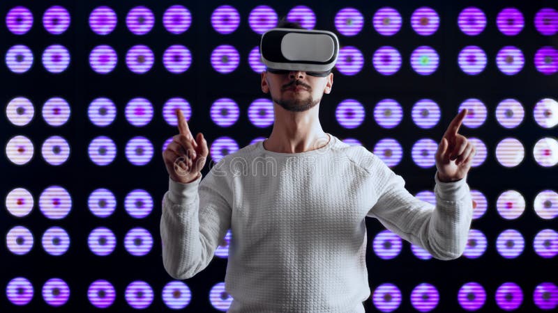 Man in a Virtual Helmet Moves Objects and Presses Buttons in Computer ...