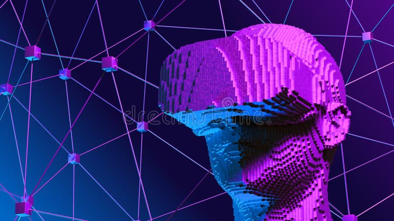 Man with Virtual Reality Glasses Consisting of 3D Pixels Stock ...