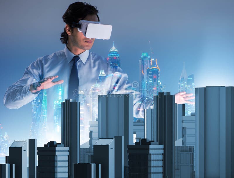 Man with Virtual Reality Goggles Doing Urban Planning Stock Photo ...